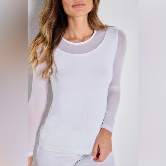 Anatomie | Tops | Anatomie Kim Meshsleeve Top In Pima Modal White ...
